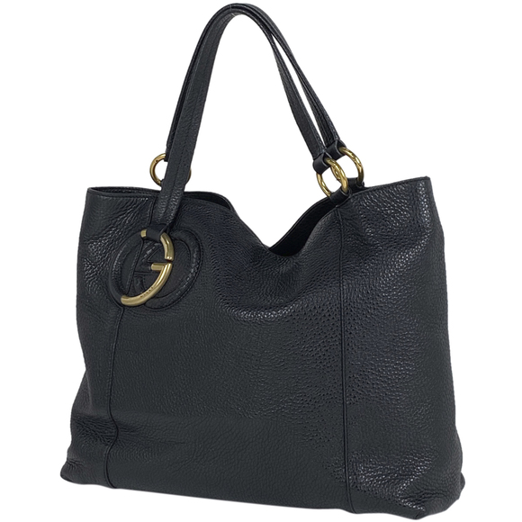 Gucci | Bags | Gucci Logo Tote Bag Handbag Interlocking G Leather Black ...